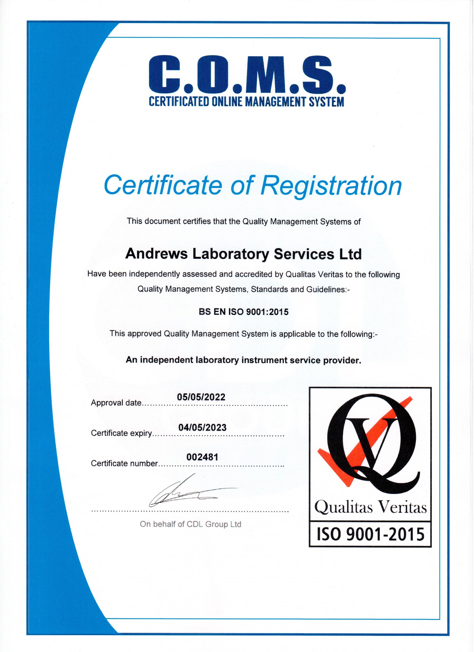 ISO Accreditation | Andrews Laboratory Services